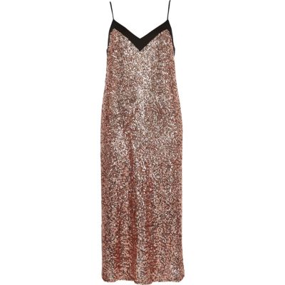 Pink Sequin Midi Slip Dress Dresses Sale Women