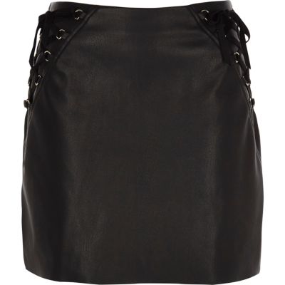 Black Faux Leather Corset Mini Skirt Mini Skirts Skirts Women