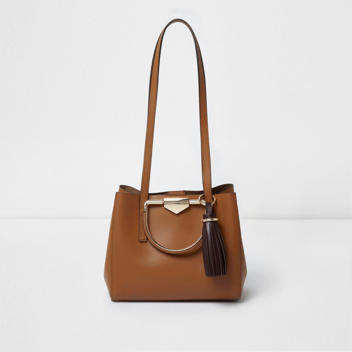 Tan Leather Metal Handle Tassel Mini Tote Bag Shopper And Tote Bags Bags And Purses Women